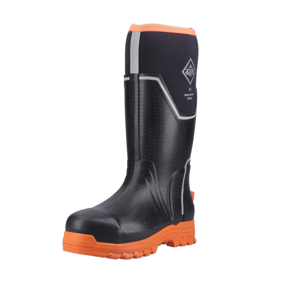 Muck Boot 4676 S5 Neoprene S5 Safety Wellington, Black-Orange – Ollyskins